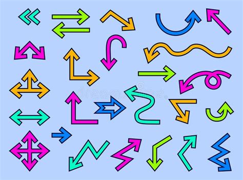 Color Directional Arrows Bright Lines Sign Directions Right Left Down Curved Backward Zigzag