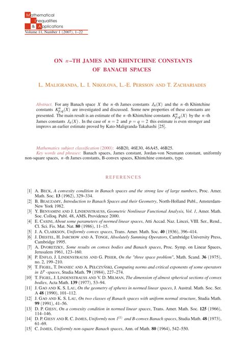Pdf On N Th James And Khintchine Constants Of Banach Spaces