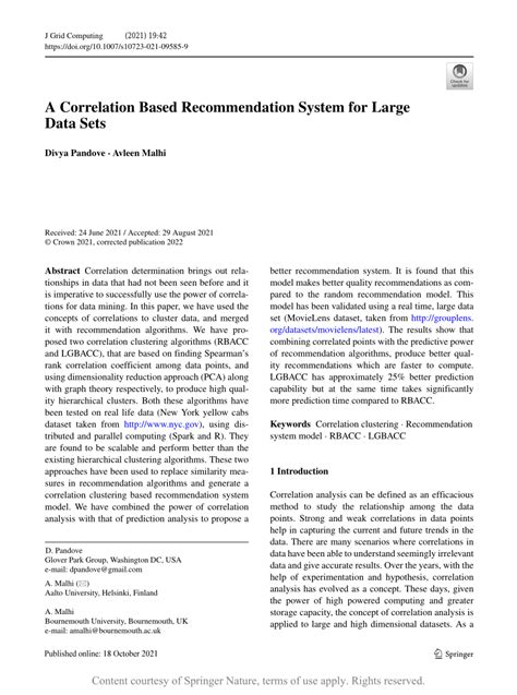Pdf A Correlation Based Recommendation System For Large Data Sets