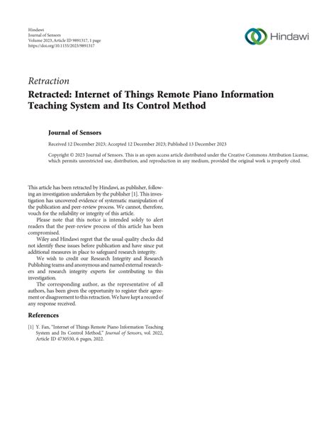 Pdf Retracted Internet Of Things Remote Piano Information Teaching System And Its Control Method