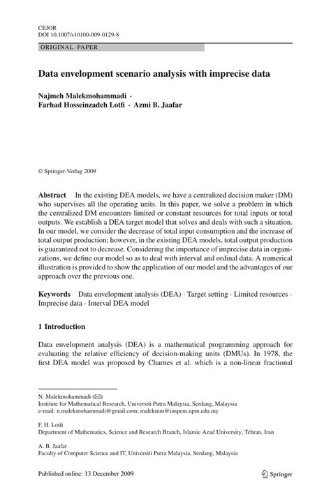 Pdf Data Envelopment Scenario Analysis With Imprecise Data