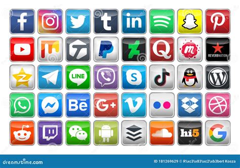40 Popular Social Media Buttons With Square Background Vector