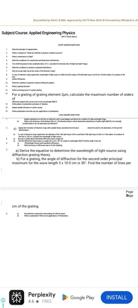 Subjectcourse Applied Engineering Physics Unit Ii Wave Optics Short