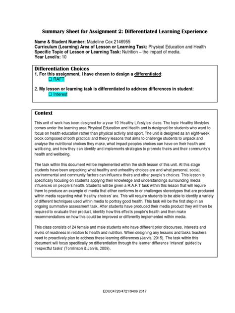 Assignment 2 Task Design Raft Pdf Physical Education Learning