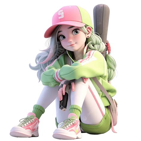 Cartoon 3d Girl Element Playing Baseball Baseball Clipart Cartoon