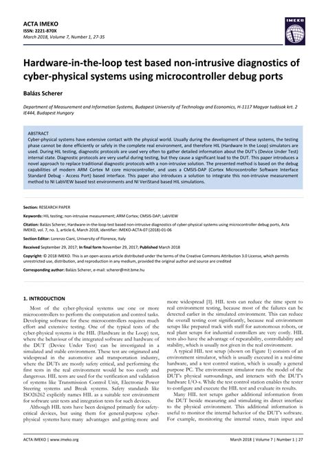 Pdf Hardware In The Loop Test Based Non Intrusive Diagnostics Of Cyber Physical Systems Using