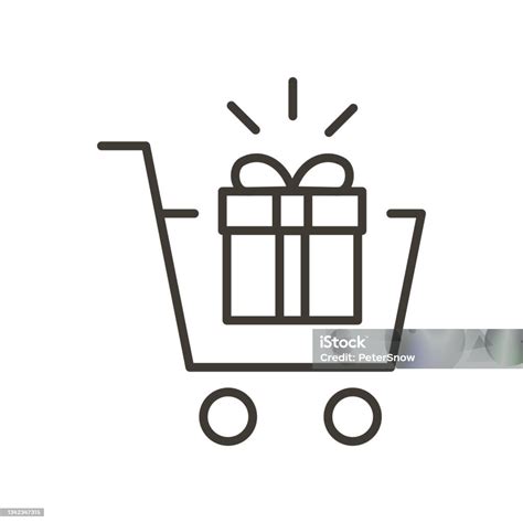 선물 상자가 들어간 장바구니 전자 상거래의 개념에 대 한 벡터 얇은 라인 아이콘 온라인 구매 카트에 추가 크리스마스 쇼핑 가득 찬에 대한 스톡 벡터 아트 및 기타 이미지