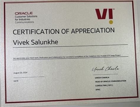 Vivek Salunkhe On Linkedin Receiving A Certificate Of Appreciation For