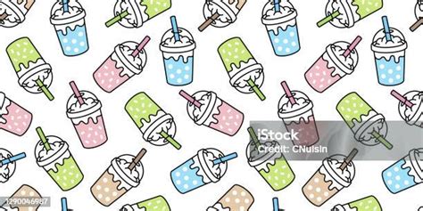 보바 차 원활한 패턴 벡터 버블 밀크 티 타일 배경 반복 배경 화면 스카프 고립 된 일러스트 낙서 디자인 0명에 대한 스톡 벡터 아트 및 기타 이미지 Istock