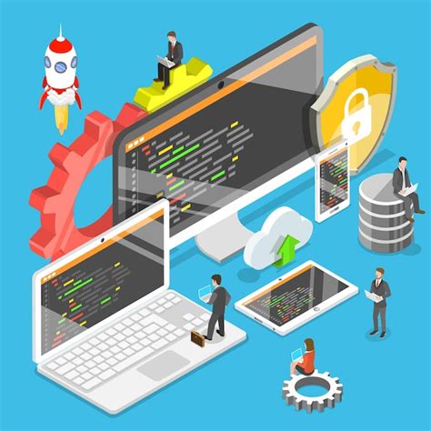 Premium Vector Flat Isometric Concept Of Software Development Illustration