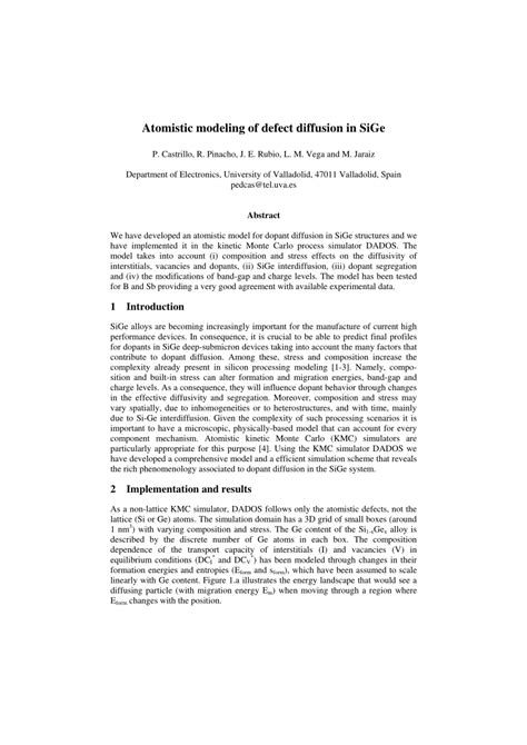 Pdf Atomistic Modeling Of Defect Diffusion In Sige