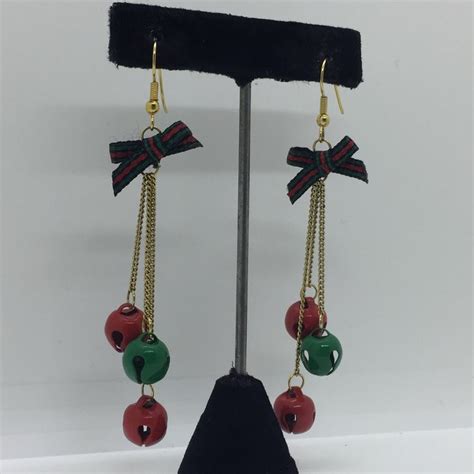 Vintage Dangling Holiday Jingle Bell Earrings With Bows Etsy