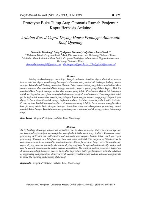 Pdf Prototype Buka Tutup Atap Otomatis Rumah Penjemur Kopra Berbasis Arduino