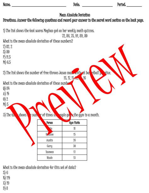 Mean Absolute Deviation Word Scramble Tek 811b Staar Level Questions