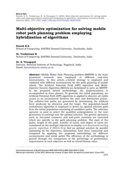 Pdf Multi Objective Optimization For Solving Mobile Robot Path Planning Problem Employing