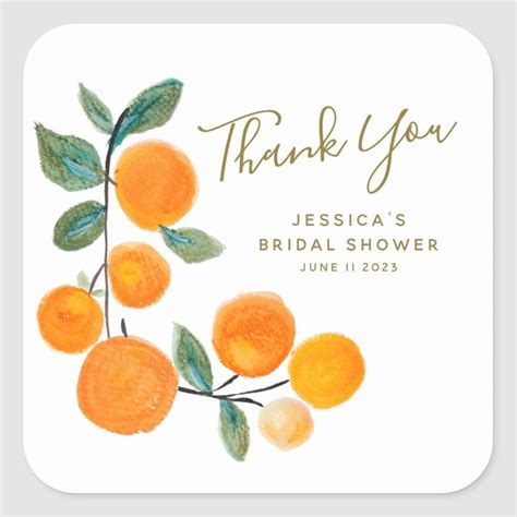 Watercolor Oranges Rustic Thank You Bridal Shower Square Sticker Zazzle Garden Bridal