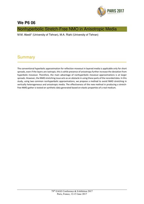 Pdf Nonhyperbolic Stretch Free Nmo In Anisotropic Media