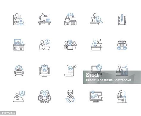 작업 영역 라인 아이콘 모음입니다 협업 생산성 혁신 효율성 조직 유연성 영감 벡터 및 선형 그림 편안함 디자인 통신 개요 표지판