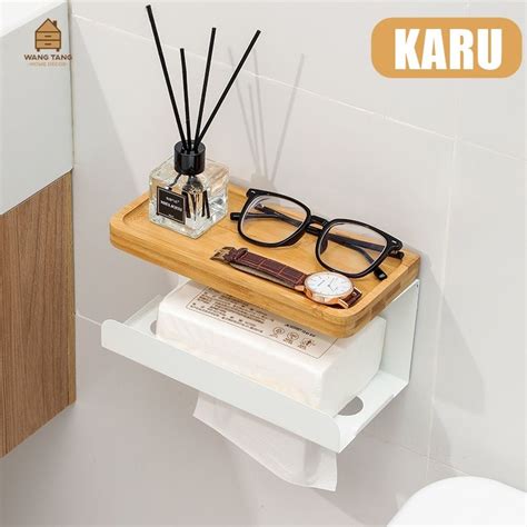 ชั้นวางกระดาษทิชชู่แบบซองติดผนังไม่เจาะ ชั้นวางของในห้องน้ำวางกระดาษทิชชู่ รุ่น Karu Wangtangdecor