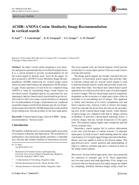 Pdf Acsir Anova Cosine Similarity Image Recommendation In Vertical Search