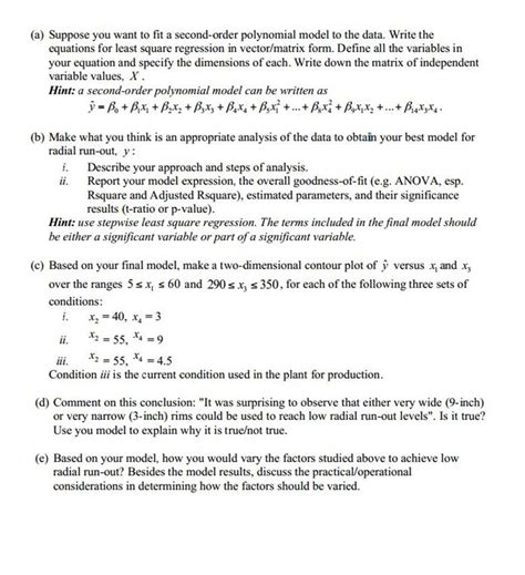 Solved Suppose You Want To Fit A Second Order Polynomial Model To The Answer