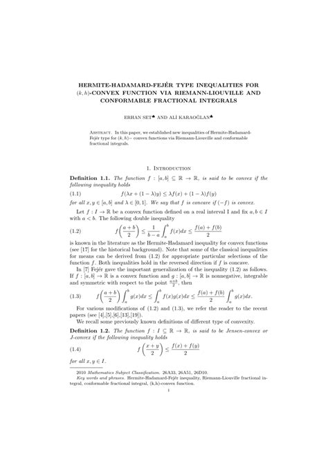 Pdf Hermite Hadamard FejÉr Type Inequalities For K H Convex Function Via Riemann Liouville