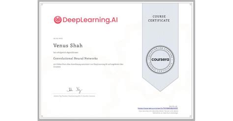 Venus Shah On Linkedin Completion Certificate For Convolutional Neural