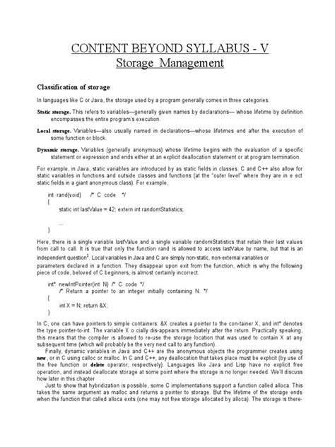 dynamic storage allocation and garbage collection classifying storage types explicit