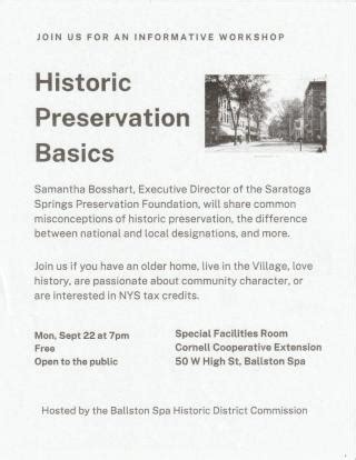 Historic Preservation Workshop Ballston Spa Ny