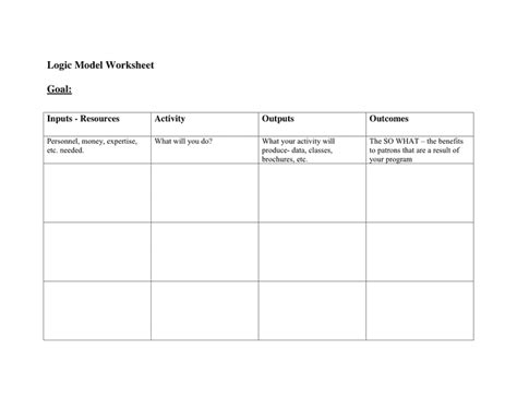 Logic Model Worksheet In Word And Pdf Formats