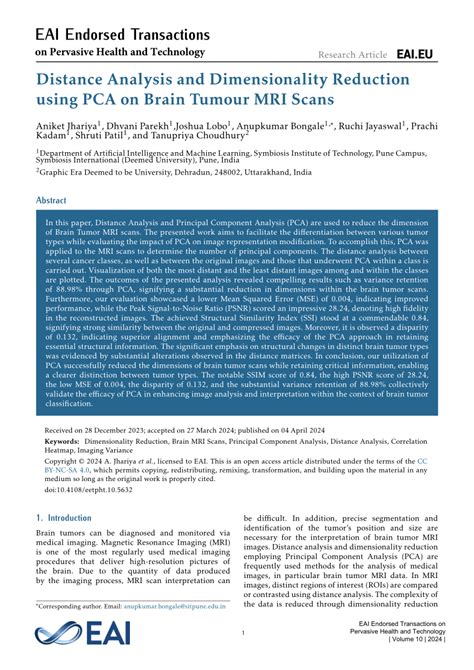 Pdf Distance Analysis And Dimensionality Reduction Using Pca On Brain Tumour Mri Scans