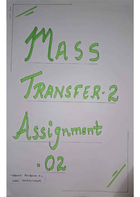 Distillation Assignment Mass Assignment 02 Name Anupama P Usn Ims2ic H005 Of Mass