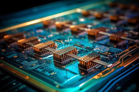 Electronic Circuit Board Close Up Microcircuit In Green Illuminated Motherboard Integrated