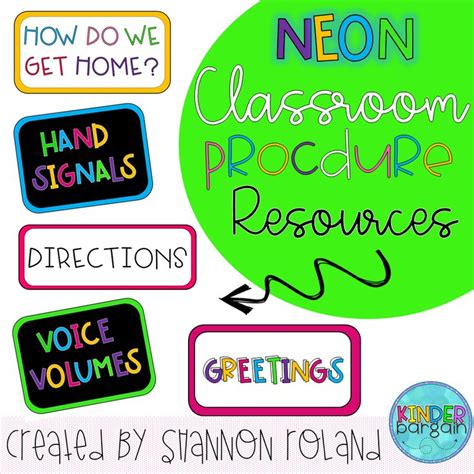 Classroom Procedure Visuals Neon Classroom Procedures Classroom Hand Signals Classroom