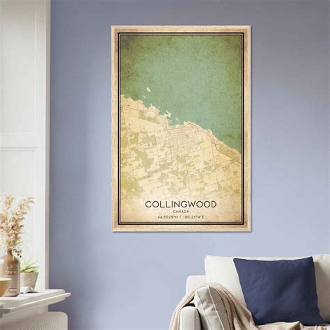 Vintage Collingwood Canada Map Poster Collingwood City Road Wall Art
