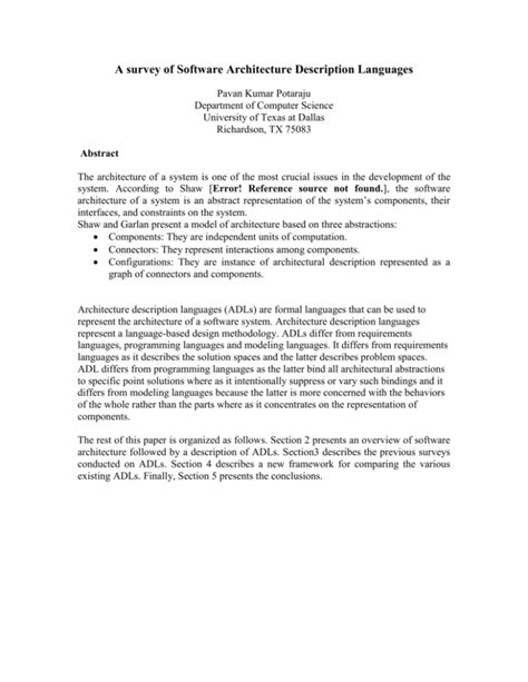 A Survey Of Software Architecture Description Languages