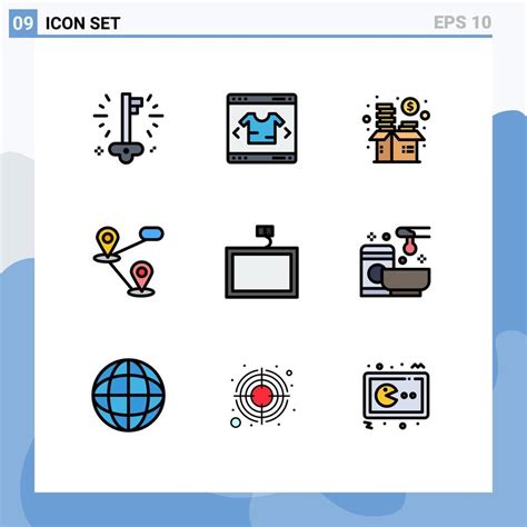 Modern Set Of 9 Filledline Flat Colors And Symbols Such As Tv Map