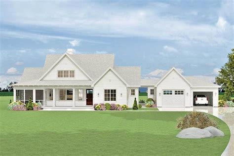 Plan 28924jj Modern Farmhouse With Semi Attached Garage Farmhouse