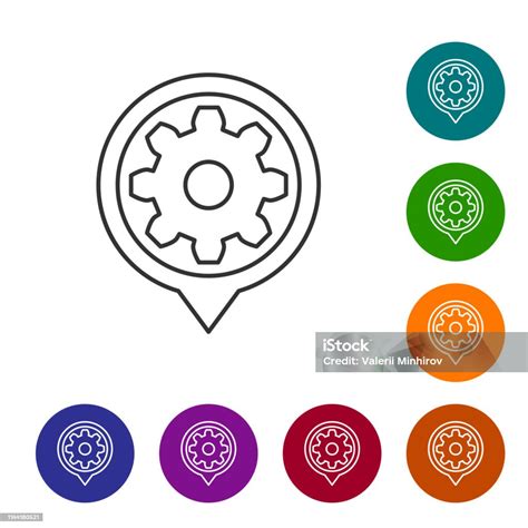 흰색 바탕에 회색 설정 라인 아이콘입니다 도구 서비스 톱니바퀴 톱니바퀴 기호 컬러 서클 버튼에 아이콘을 설정 합니다 벡터 일러스트 0명에 대한 스톡 벡터 아트 및 기타