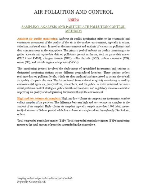 Air Pollution Unit 3 Pdf Particulates Pollution