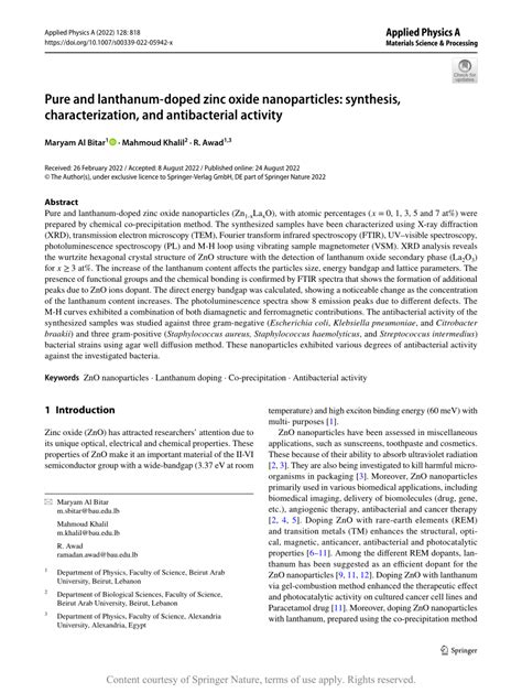 Pure And Lanthanum Doped Zinc Oxide Nanoparticles Synthesis