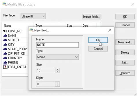 Modifying Dbf File Structure
