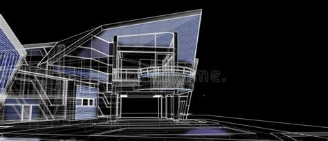 Architecture Exterior Facade Design Concept 3d Perspective White Wireframe Rendering Black