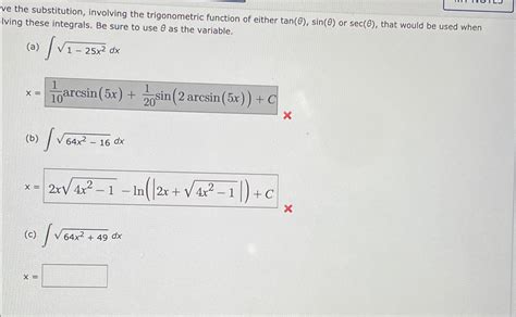 Solved Ve The Substitution Involving The Trigonometric