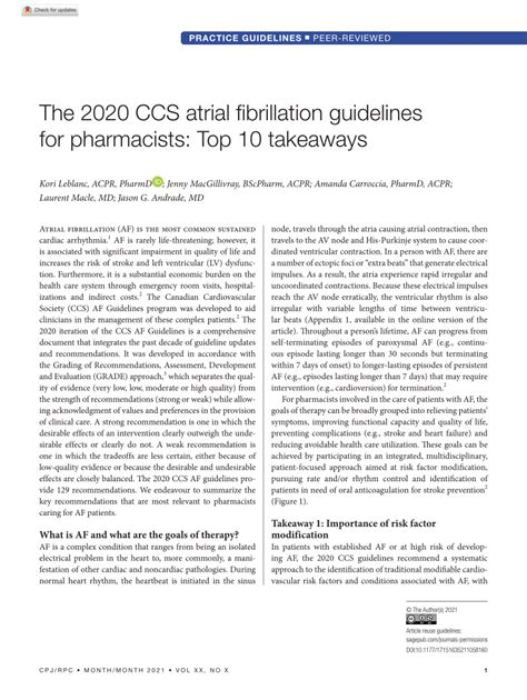 PDF The 2020 CCS Atrial Fibrillation Guidelines For Pharmacists Top 10 Takeaways