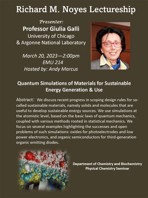 Richard M Noyes Lecture Prof Giulia Galli March 20th Essential Elements