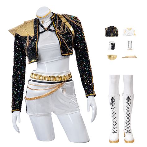 Kpop Demon Hunters Rumi Black Gold Dance Cosplay Costume Halloween Fan
