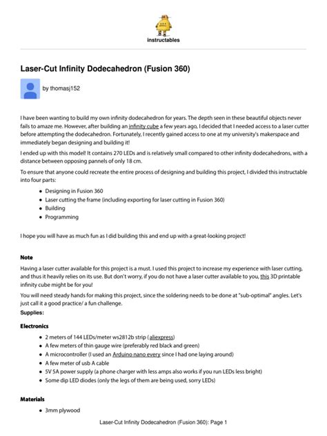 Laser Cut Infinity Dodecahedron Fusion 360 Copie Pdf Electrical