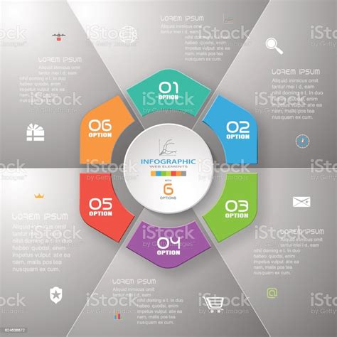 6 각형과 둥근 형태의 벡터 Infographic 잘라 종이 그림자 텍스트와 아이콘에서 그라데이션 어두운 회색 배경에 세그먼트의