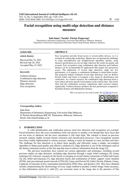 pdf facial recognition using multi edge detection and distance measure